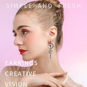 JACKBEGTA Moon and Star Drop Earrings Exaggerated Fashion Long Drop Dangle Stud Drop Earrings for Women,Black