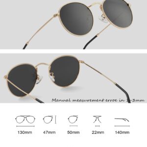 Teumire Small Round Polarized Sunglasses for Women Men Classic Retro Sun Glasses Circle Metal Frame Shades UV Protection(Gold Frame/Black Lens)