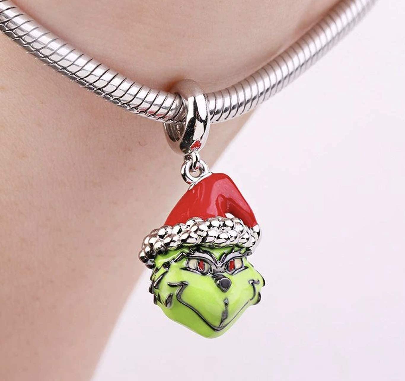 BOLENVI Monster Stole Christmas Green Red 925 Sterling Silver Charm Bead For Pandora & Similar Charm Bracelets or Necklaces