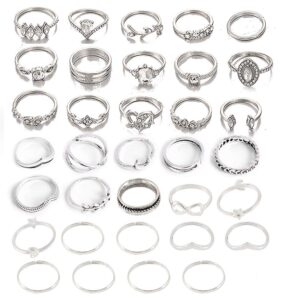 hujuon 27-34pcs knuckle rings set for women stackable finger ring sets vintage joint midi rings gold/silver star moon stacking rings (34pcs)