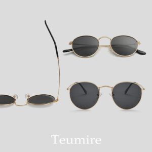 Teumire Small Round Polarized Sunglasses for Women Men Classic Retro Sun Glasses Circle Metal Frame Shades UV Protection(Gold Frame/Black Lens)