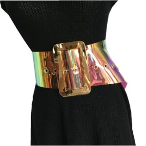 towonder women fashion iridescent clear belt transparent pvc chunk waist belt waistband cinch dress belt 3.5" wide