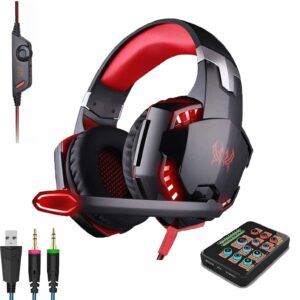 KOKITEA Voice Changer Gaming Headset for Phone/PS4/Xbox/Switch/IPad/Computer/Kids, Over-Ear Headphones with Volume Control LED Light Cool Style Stereo for PS4,PC,Xbox One (red)