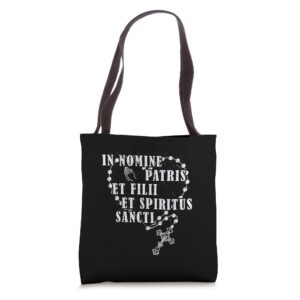 latin roman catholic rosary religious catholic holy tote bag