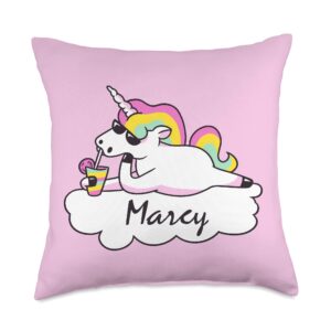 custom marcy gifts & designs for girls funny unicorn marcy name gift trendy pink personalized throw pillow, 18x18, multicolor