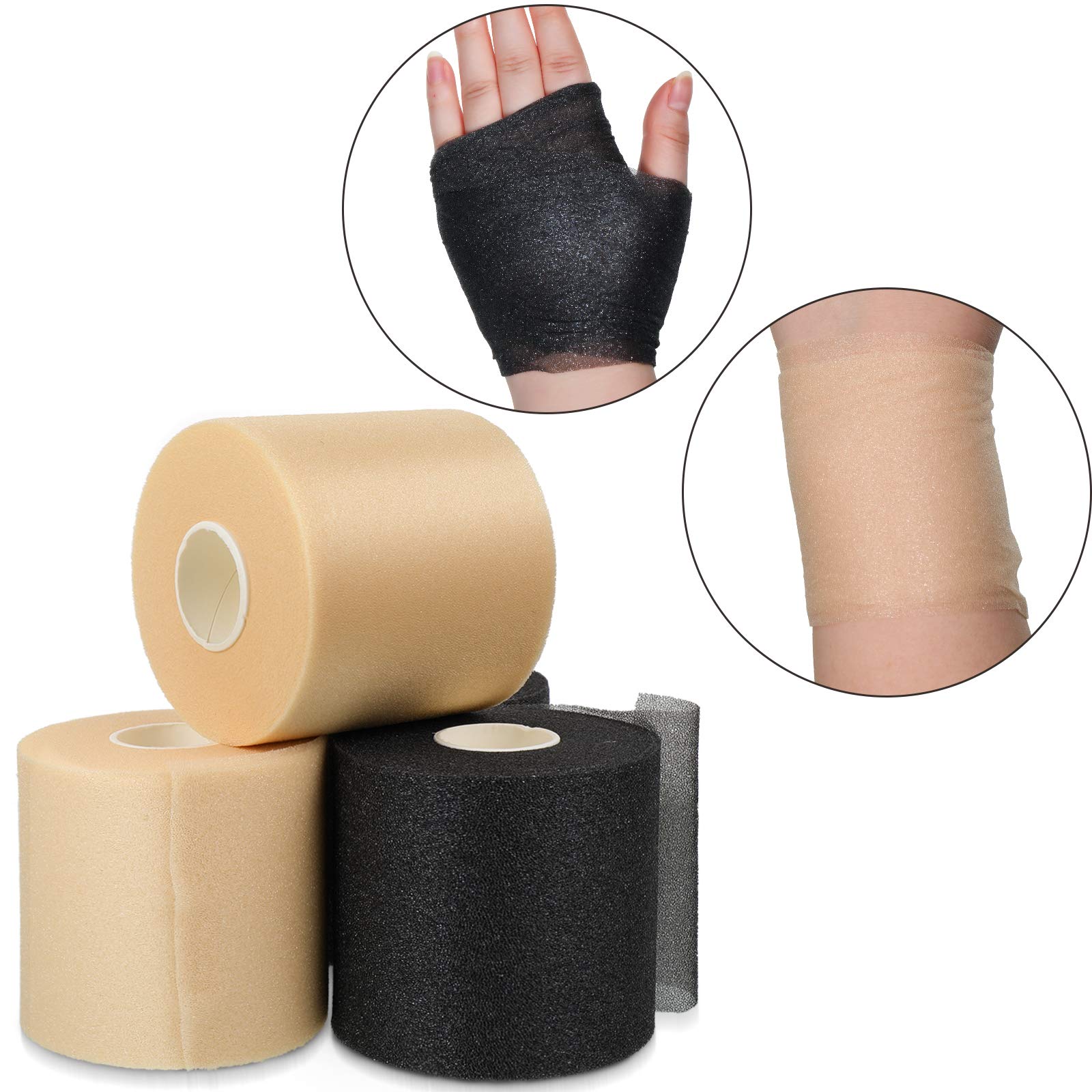 Nuanchu 4 Pcs Pre Wrap Athletic Tapes 30 Yards Hair Prewrap Strip Tapes for Soccer Ankles Wrists Sports Foam Tape(Black, Beige)