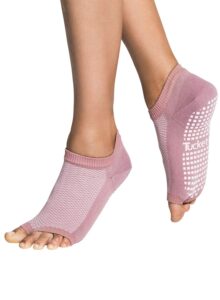 tucketts flow toeless non-slip grip socks - anti skid yoga, barre, pilates, home & leisure, pedicure - s/m - 1 pair mauve pique