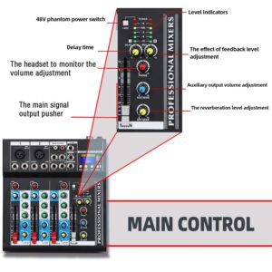 Boytone BT-34MX Professional Audio Mixer Sound Board Console System Interface 4 Channel Digital USB Bluetooth Digital MP3 Computer Input 48V Phantom Power Stereo DJ Studio Streaming FX processor