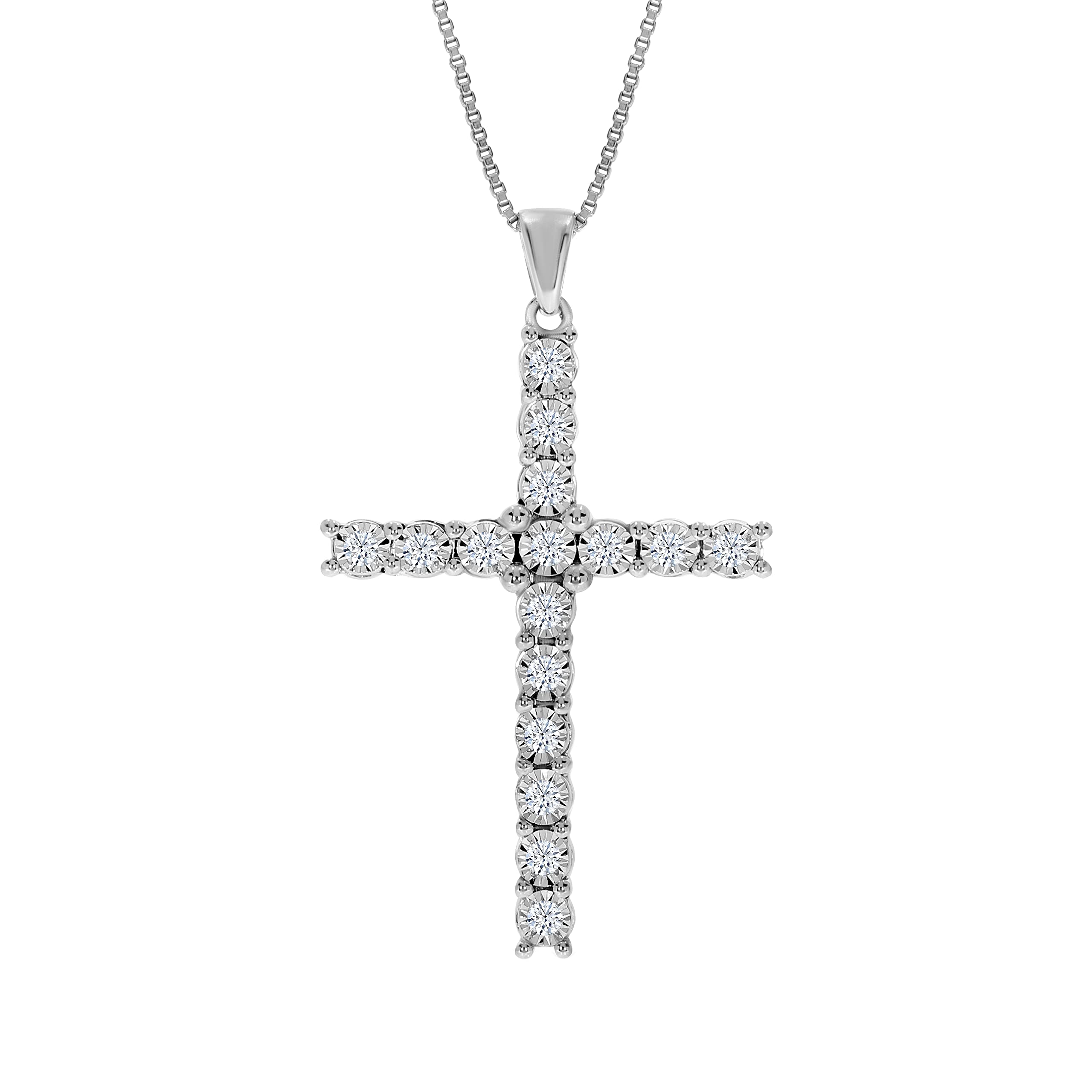 Diamond Cross Necklace For Women | 1/5 CTTW Real White Gold Plated 925 Sterling Silver Lab Created Diamond Necklace Pendant | Ideal Gift for Ladies