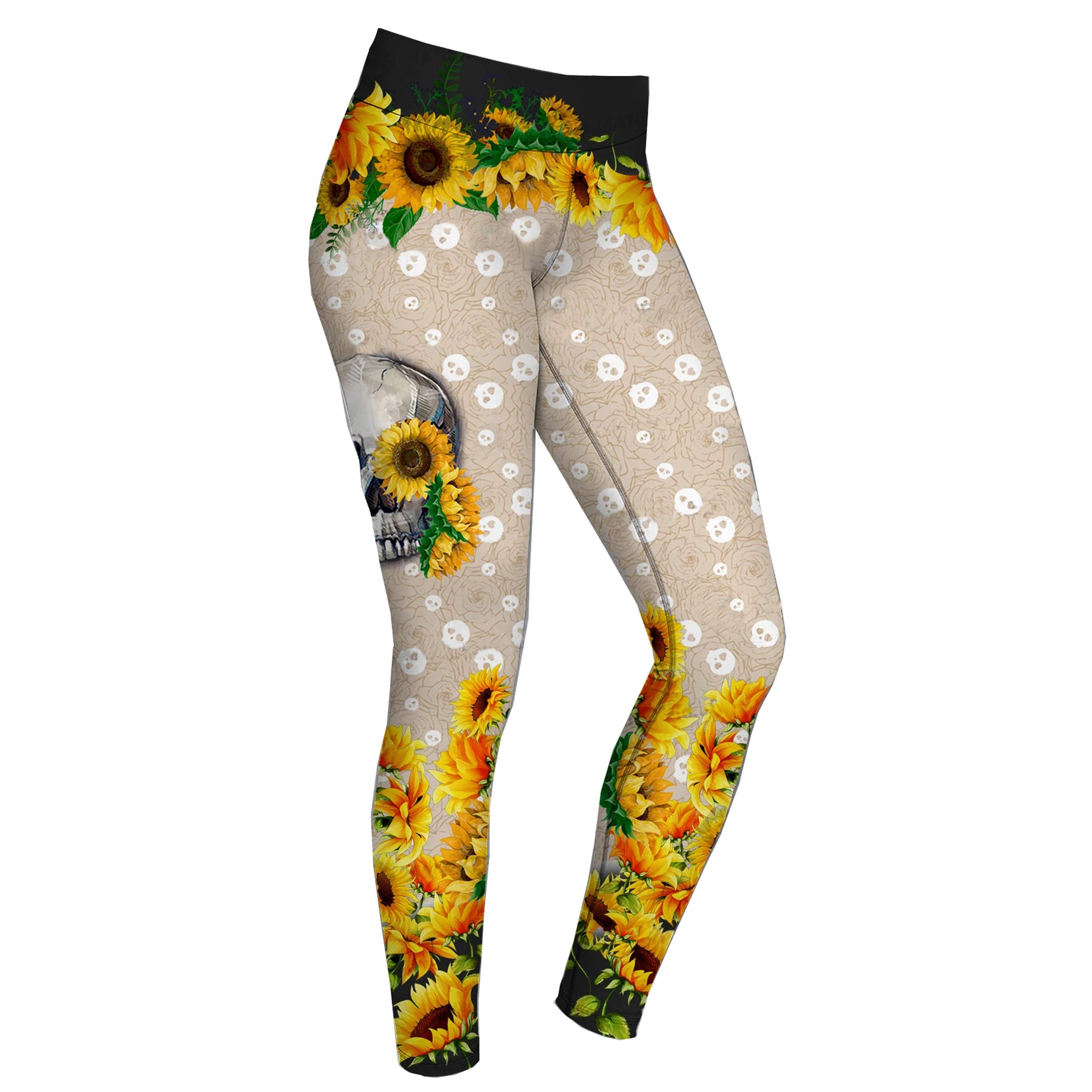 DRZHEAM Women Skull Printed 2 Piece Sweatsuit Outfits Yoga Hollow Out Tank Tops Leggings Activewear (yellow, XL)