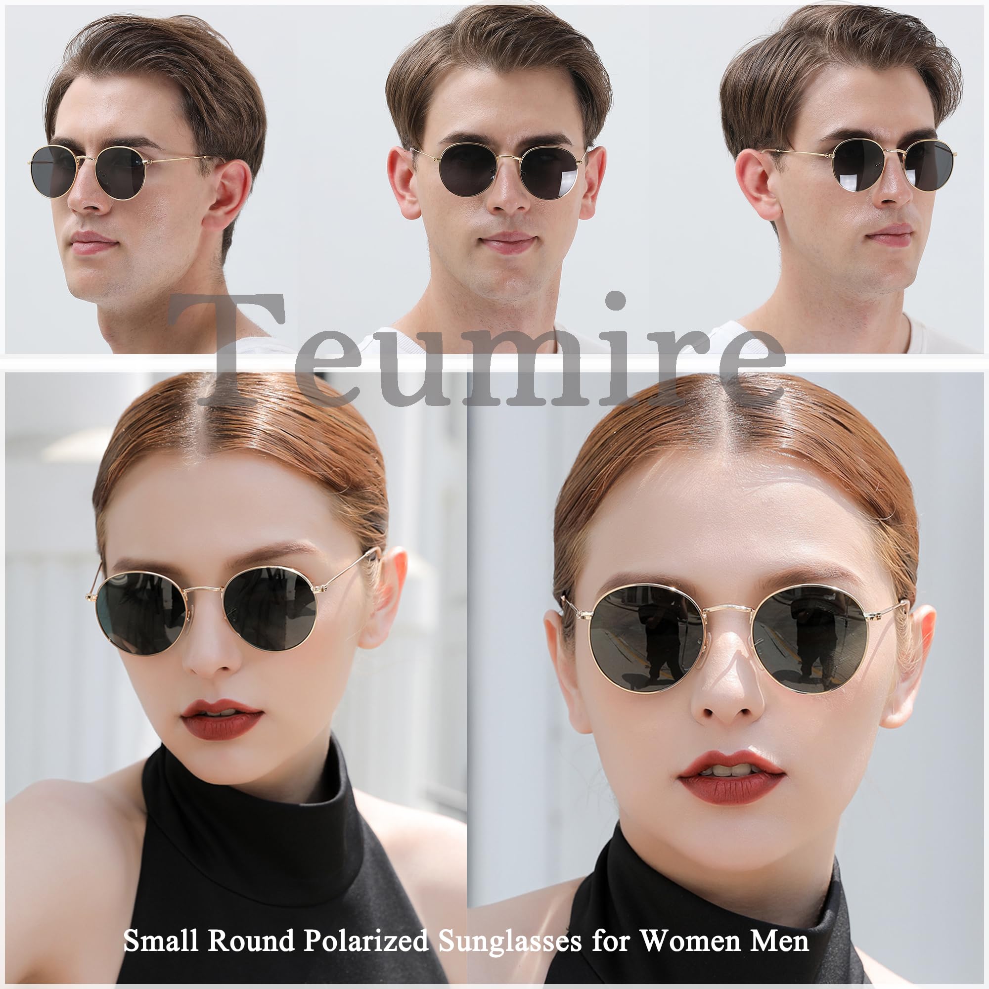 Teumire Small Round Polarized Sunglasses for Women Men Classic Retro Sun Glasses Circle Metal Frame Shades UV Protection(Gold Frame/Black Lens)