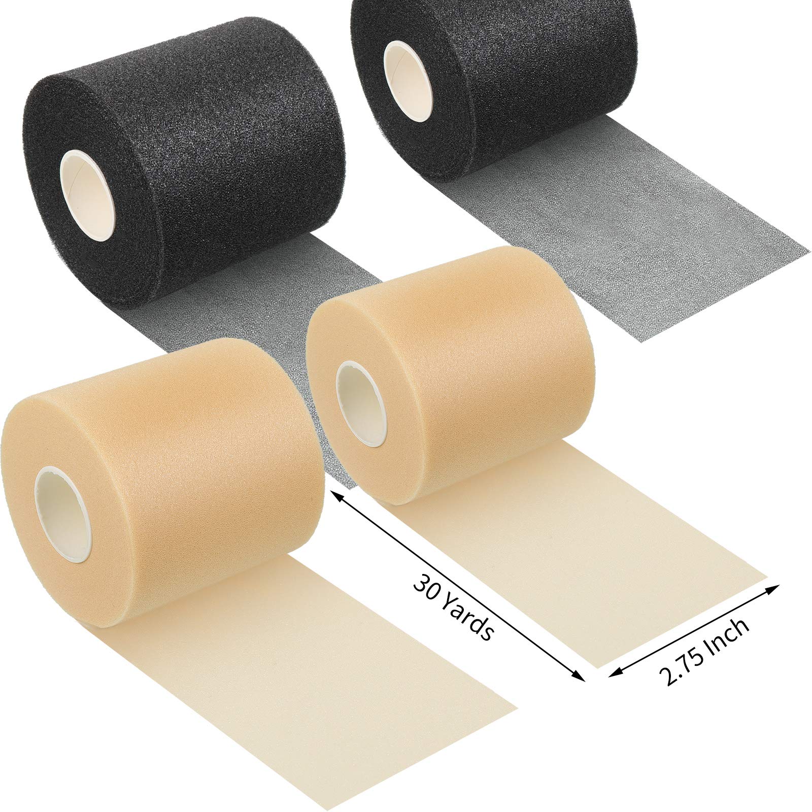 Nuanchu 4 Pcs Pre Wrap Athletic Tapes 30 Yards Hair Prewrap Strip Tapes for Soccer Ankles Wrists Sports Foam Tape(Black, Beige)