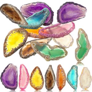 hicarer 16 pcs agate slices polished agate slices with holes irregular agate pendants agate stone slices bulk drilled geode slices for christmas women diy craft gifts jewelry making(mix colors)