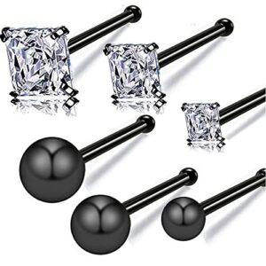 yeelong 20 gauge 316l stainless steel l shaped screw bone 1.5mm 2.0mm 2.5mm 3.0mm nose rings studs body jewelry for women men (black bone)