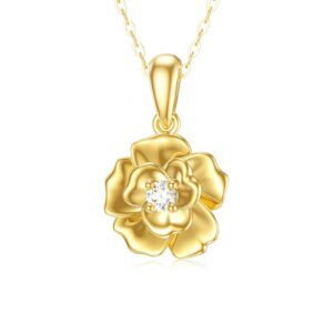 14k gold flower pendant necklace for women, rose flower christmas jewelry gift for mother wife girlfriend, 18 inch chain (14k yellow gold)