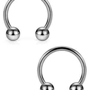 Hoeudjo 16G Solid Grade 23 (G23) Titanium Horseshoe Barbell Septum Rings Hoop Lip Helix/Daith/Cartilage/Conch/Tragus Earrings Nipple Piercing Jewelry for Women Men Dia. 10mm 3/8 inch