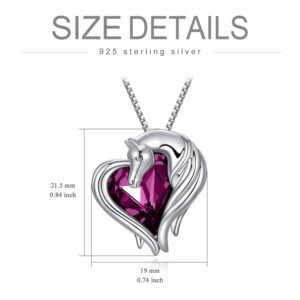 AOBOCO Horse Necklace Sterling Silver Horse Heart Pendant Necklace with Simulated Amethyst Purple Crystal, Animal Horse February Birthstone Jewelry Gift for Women Horse Lovers