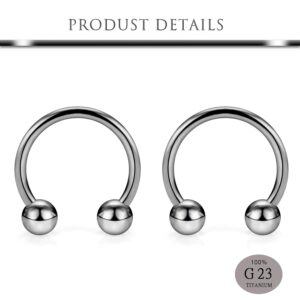 Hoeudjo 16G Solid Grade 23 (G23) Titanium Horseshoe Barbell Septum Rings Hoop Lip Helix/Daith/Cartilage/Conch/Tragus Earrings Nipple Piercing Jewelry for Women Men Dia. 10mm 3/8 inch