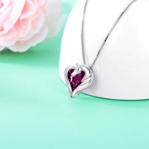 AOBOCO Horse Necklace Sterling Silver Horse Heart Pendant Necklace with Simulated Amethyst Purple Crystal, Animal Horse February Birthstone Jewelry Gift for Women Horse Lovers