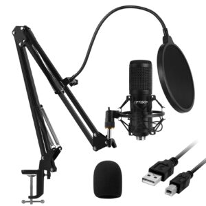 eptison usb microphone, 192khz/24bit professional pc podcast streaming cardioid condenser microphone kit with boom arm, shock mount, pop filter, for gaming, recording, youtube, voice over, meeting