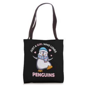 just a girl who loves penguins cute penguin tote bag