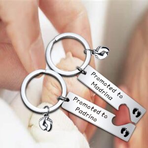 BEKECH New Padrino Madrina Proposal Gift Promoted to Padrino/Madrina Baby Footprint Charm Keychain Set Pregnancy Announcement Gift for New Godparents (keychain set)