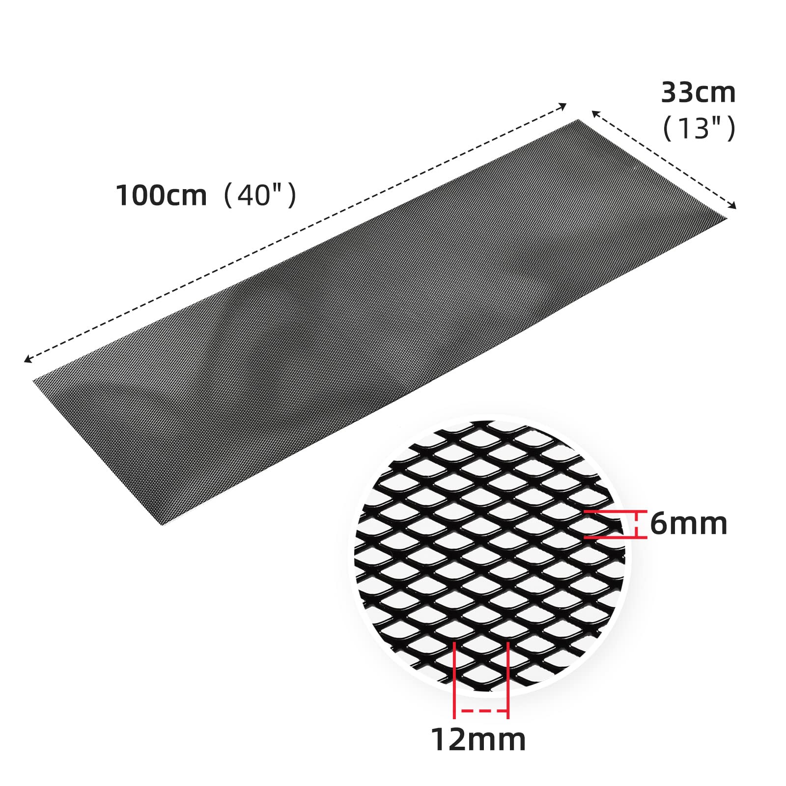 AggAuto Universal 40"x13" Car Grill Mesh - Aluminum Alloy Automotive Grille Insert Bumper 6x12mm Rhombic Hole, One of the Most Multifunctional Shape Grids 100x33cm Black