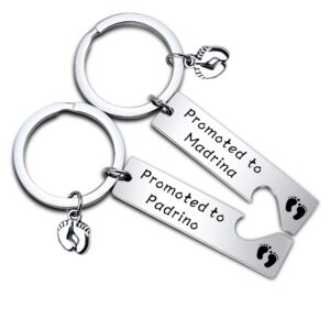 bekech new padrino madrina proposal gift promoted to padrino/madrina baby footprint charm keychain set pregnancy announcement gift for new godparents (keychain set)