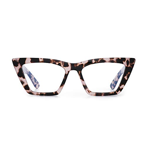 GLINDAR Cat Eye Blue Light Blocking Glasses Vintage Narrow Square Computer Eyeglasses Acetate Frame Tortoise