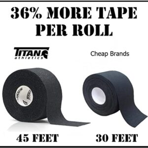 Titan Athletics - Premium Quality Black Athletic Tape/Sports Tape - 1 1/2 Inch x 45 Feet Per Roll - 100 Percent Cotton with Zinc Oxide - Easy Tear Zig Zag Design. (Black, 12 Count (Pack of 1))