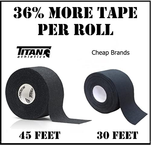 Titan Athletics - Premium Quality Black Athletic Tape/Sports Tape - 1 1/2 Inch x 45 Feet Per Roll - 100 Percent Cotton with Zinc Oxide - Easy Tear Zig Zag Design. (Black, 12 Count (Pack of 1))