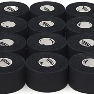 Titan Athletics - Premium Quality Black Athletic Tape/Sports Tape - 1 1/2 Inch x 45 Feet Per Roll - 100 Percent Cotton with Zinc Oxide - Easy Tear Zig Zag Design. (Black, 12 Count (Pack of 1))