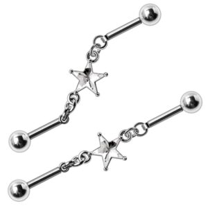 body accentz 316l stainless steel prong setting star chain industrial barbell