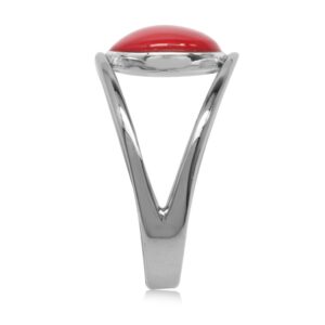 Silvershake Created Red Coral White Gold Plated 925 Sterling Silver Solitaire Ring Size 8.5