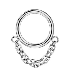 fansing surgical steel cartilage earring hoop 8mm helix hoop double chain piercing jewelry silver ear lobe piercing earrings 16g 8mm piercing hoop