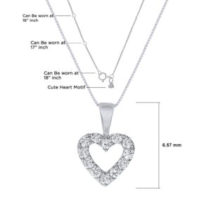 La Joya Small 1/8 CT. TW. Lab Made Sterling Silver Diamond Heart Pendant | Dainty Women's Diamond Necklace | Ideal Gift for Wife or Friend