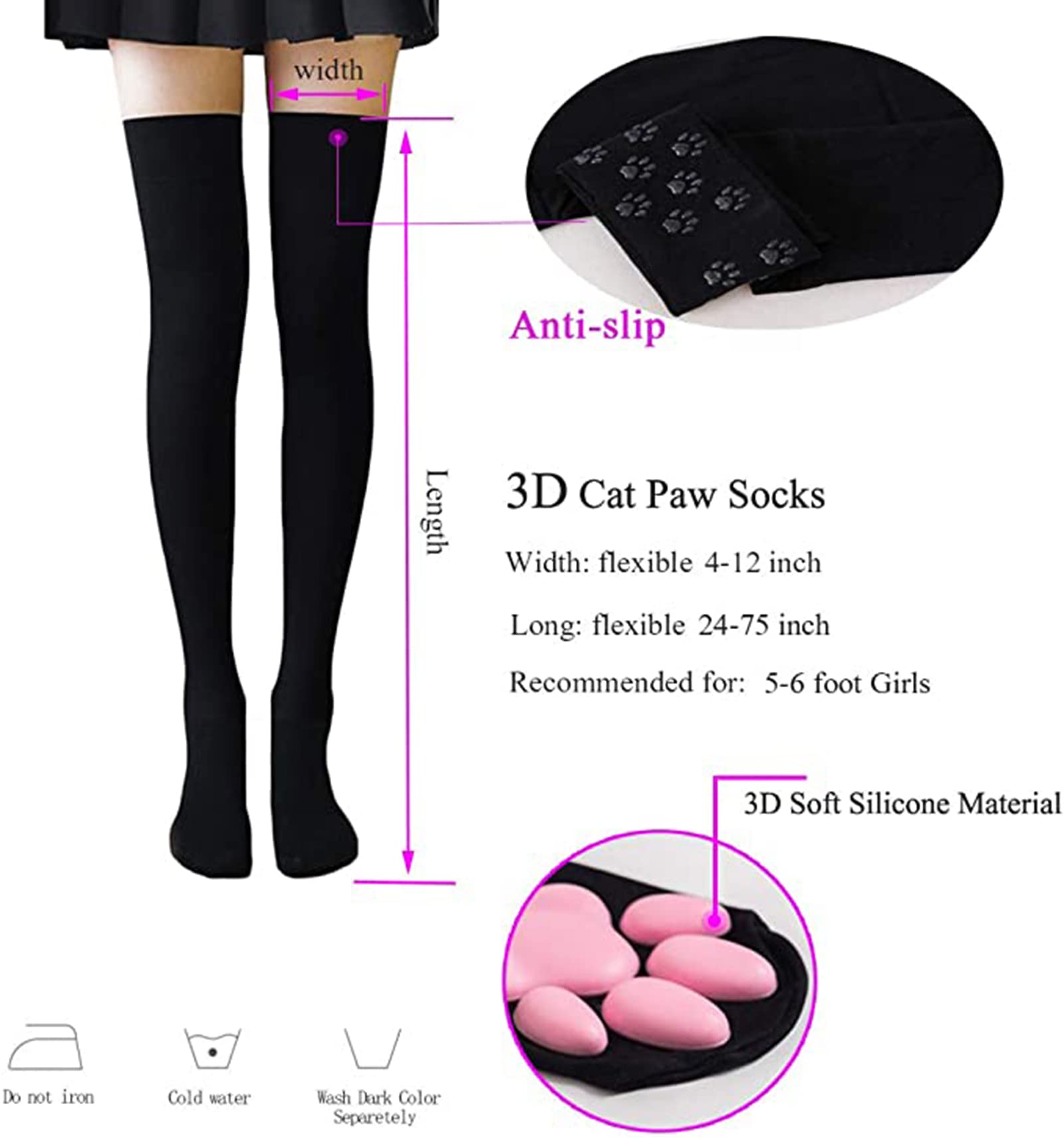 Cat Paw Thigh High Socks, Cute Soft 3D Kitten Paw Pad Claw Toe Beans Stockings for Girls Women Cat Cosplay