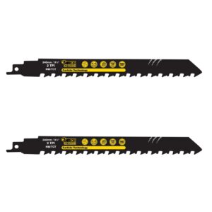 2 x sabrecut scrs1543hm_2 tungsten carbide 9 29/64" (240mm) 2 tpi s1543hm small bricks poroton fibre cement concrete straight cutting reciprocating sabre saw compatible with bosch dewalt and others