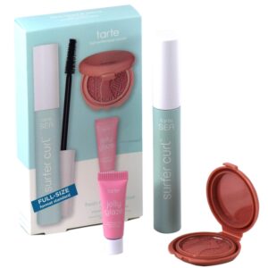 tarte fresh-faced and festive must-haves set - sea surfer curl, jelly glaze lip mask, blush paarty