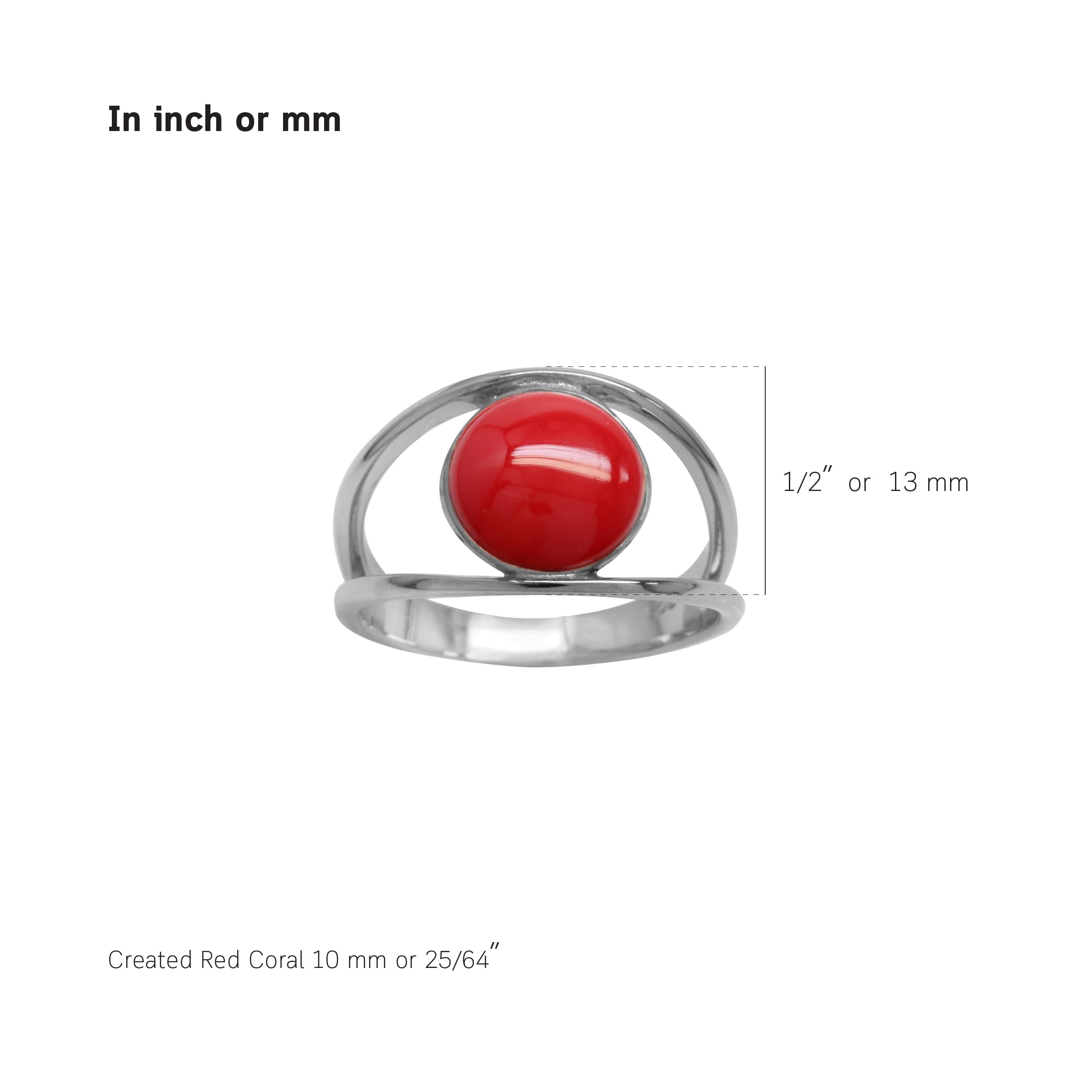 Silvershake Created Red Coral White Gold Plated 925 Sterling Silver Solitaire Ring Size 8.5