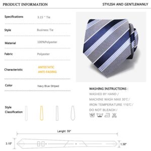 Manoble Fashion Men's Ties Formal Business 3.15'' Ties for Men Dark Light Blue Gray Striped Neckties + Gift Box