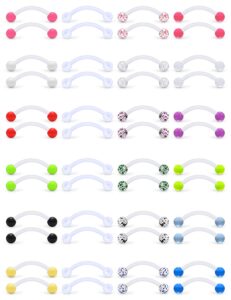 oufksiyy 48pcs 14g tongue rings glitter bioflex flexible acrylic curved barbell snake eyes tongue nipple ring body piercing jewelry retainer for women glow in the dark bridge tongue rings