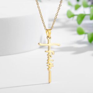 sovesi Faith Cross Necklace for Women 14K Gold Plated Cross Pendant Hope Necklaces Religious Jewelry Gift for Women Gold Faith