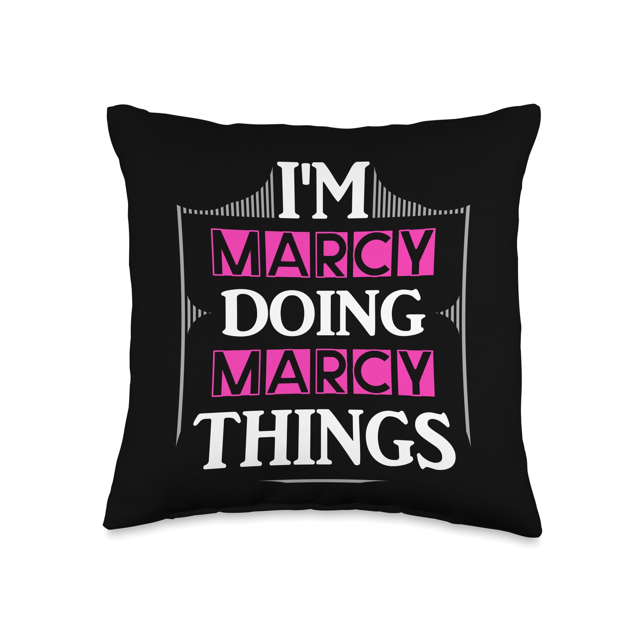 Custom Marcy Gifts & Designs for Girls Marcy Things Funny Name Gift Black Throw Pillow, 16x16, Multicolor