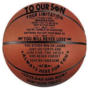 tree life engraved boys basketball gifts for son - to our son - your limitation it’s only you imagination - from dad and mom christmas birthday gifts indoor/outdoor basketball 29“