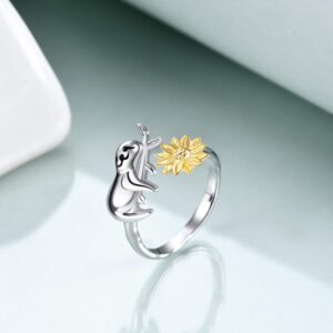 MONGAS Sloth Gifts for Women Sloth Ring Sunflower 925 Sterling Silver Sloth Christmas Jewelry