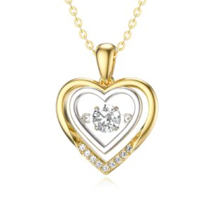 sisgem 14k gold created moissanite heart pendant necklace for women, real gold anniversary jewelry for wife, gifts for her, 16+1+1"