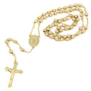 meplus fashion stainless steel gold silver rosary beads cross y necklace chain for women (6mm-gold)