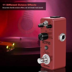 Rowin Polyphonic Octave Guitar Effects Pedal Pure Octopus Digital Mini Single Effect for Electric Guitar and Bass with True Bypass 11 Different Octave Modes LEF-3806