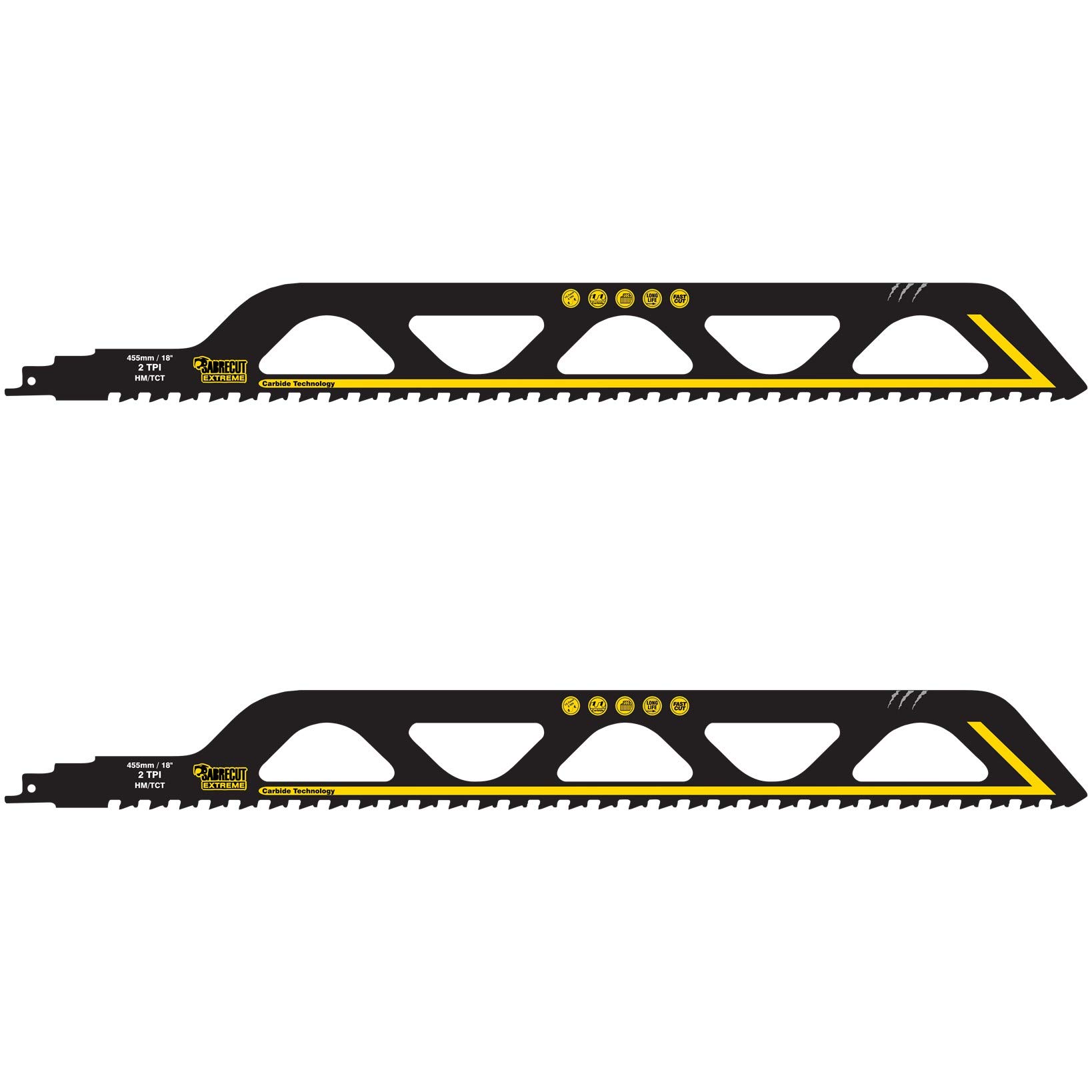 2 x SabreCut SCRS2243HM_2 Tungsten Carbide 17 29/32" (455mm) 2 TPI S2243HM Large Bricks Poroton Fibre Cement Concrete Straight Cutting Reciprocating Sabre Saw Compatible with Bosch Dewalt Makita